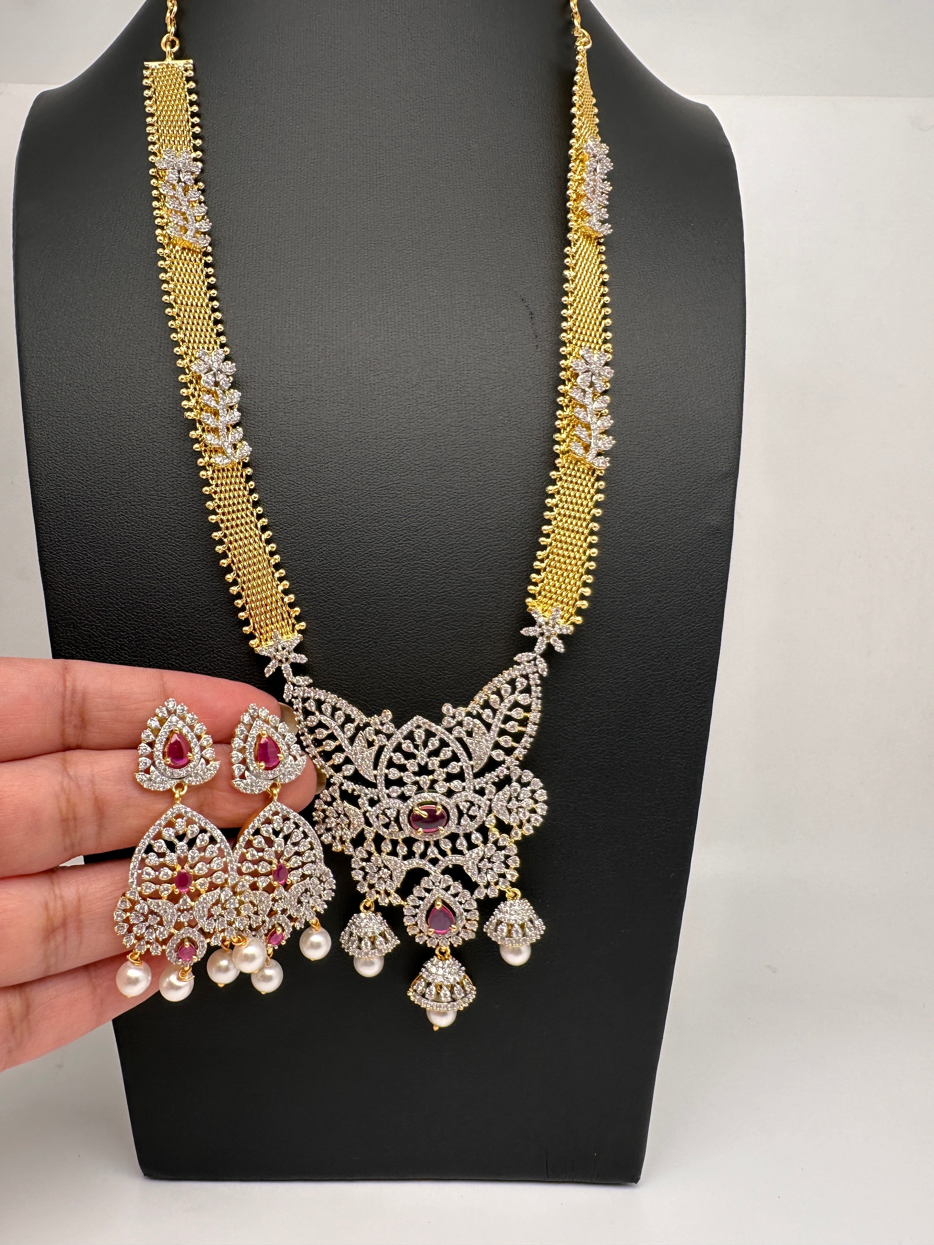 AD Golden Chain Color Stone Long Necklace – Sheetal's FabFashion
