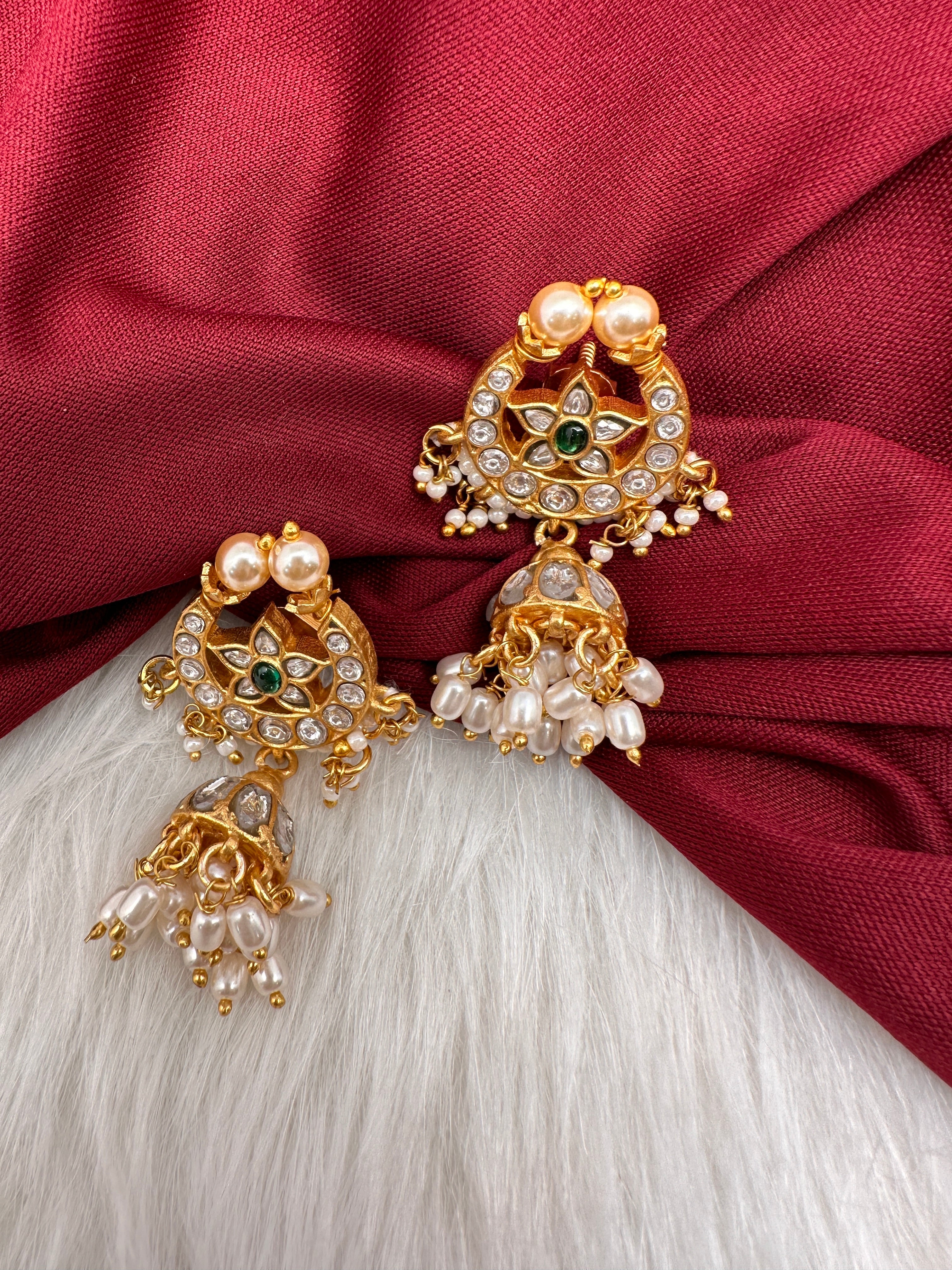 White kundan earrings store