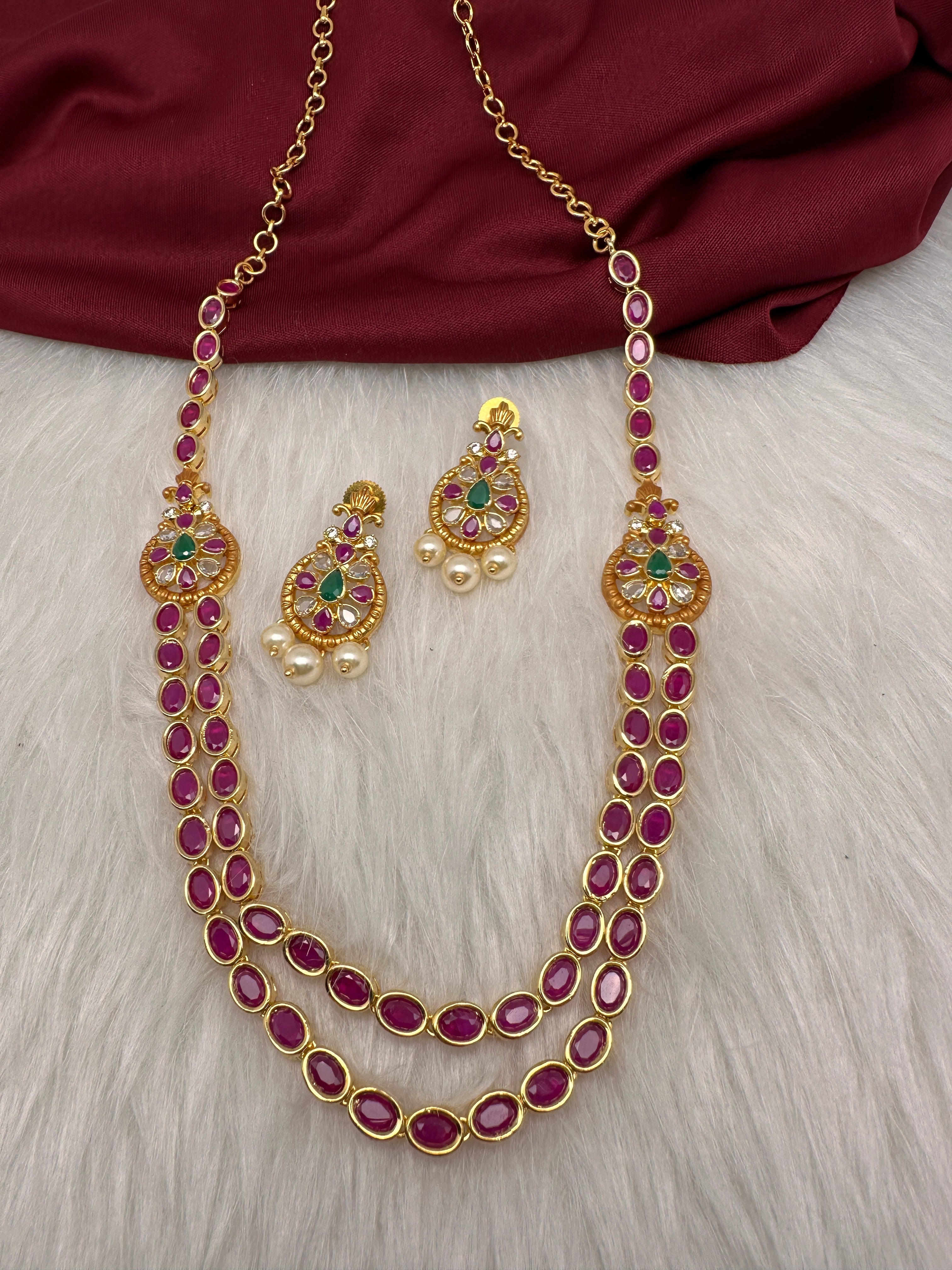 Red Potta Stones Double layer Ethnic Necklace – Sheetal's FabFashion