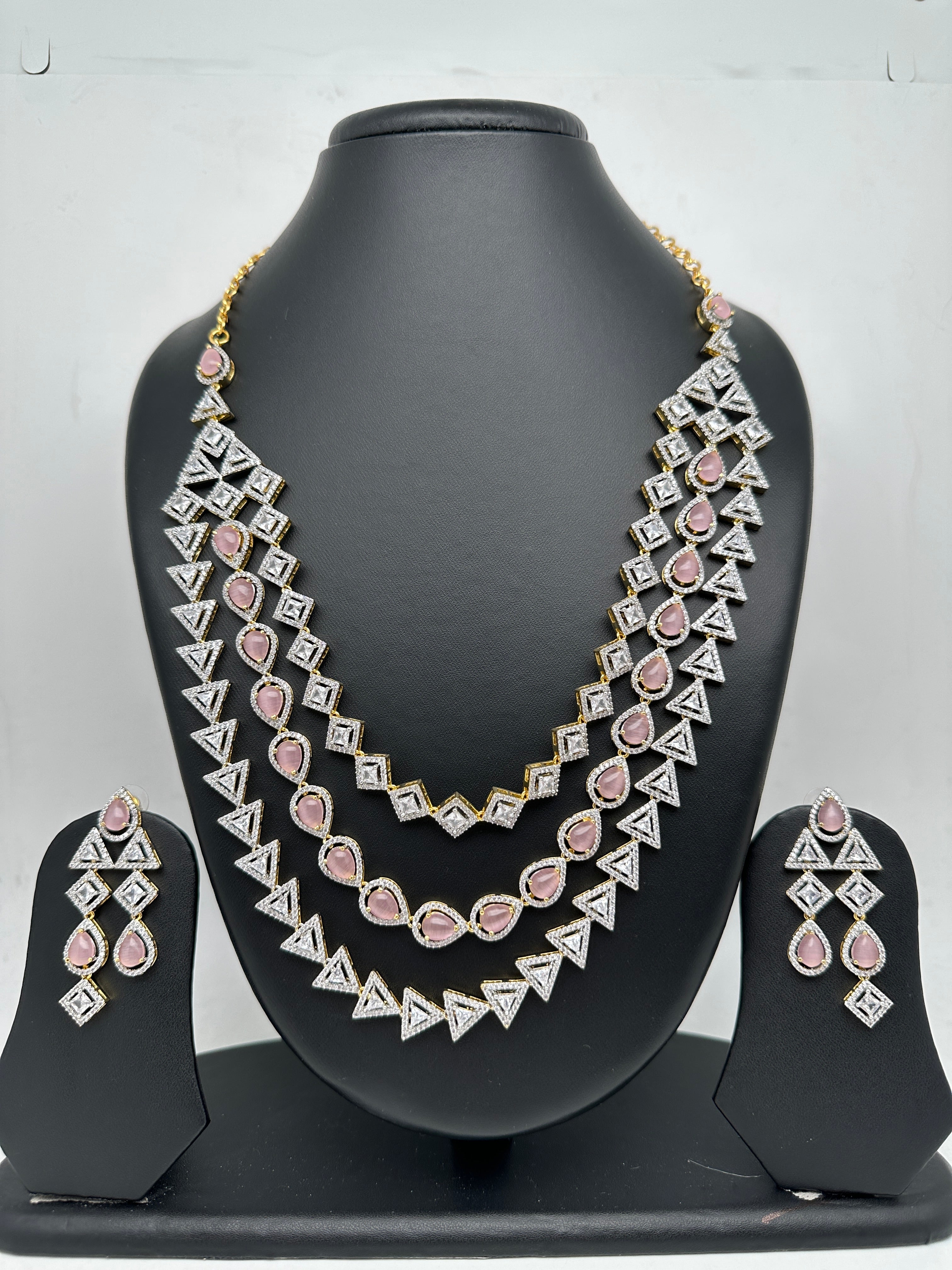 AD Pink Stone Three Line Teen Lada Short Neckalce – Sheetal's FabFashion
