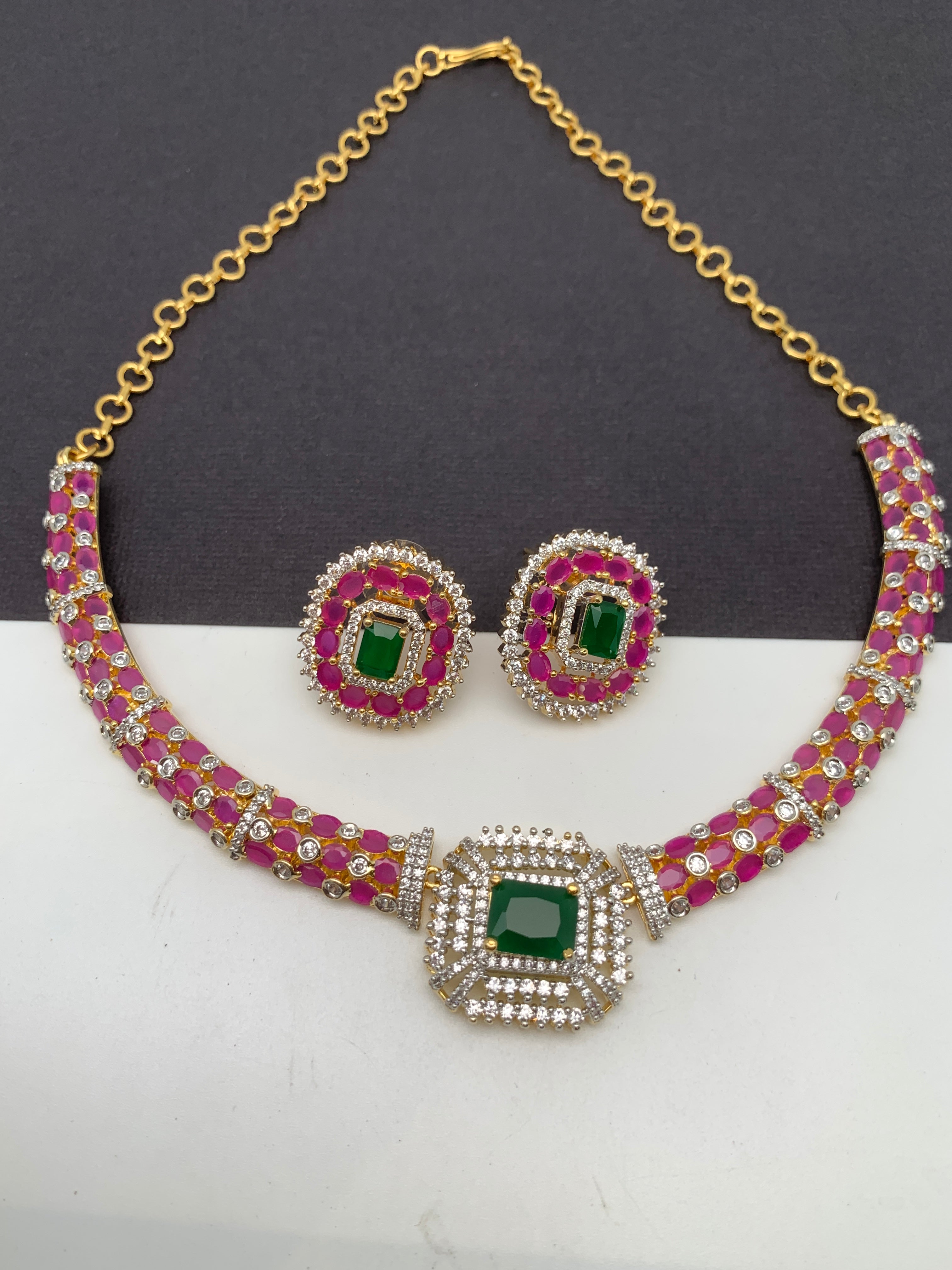 AD Color Stone Kanthi Style Short Neckline Necklace – Sheetal's FabFashion