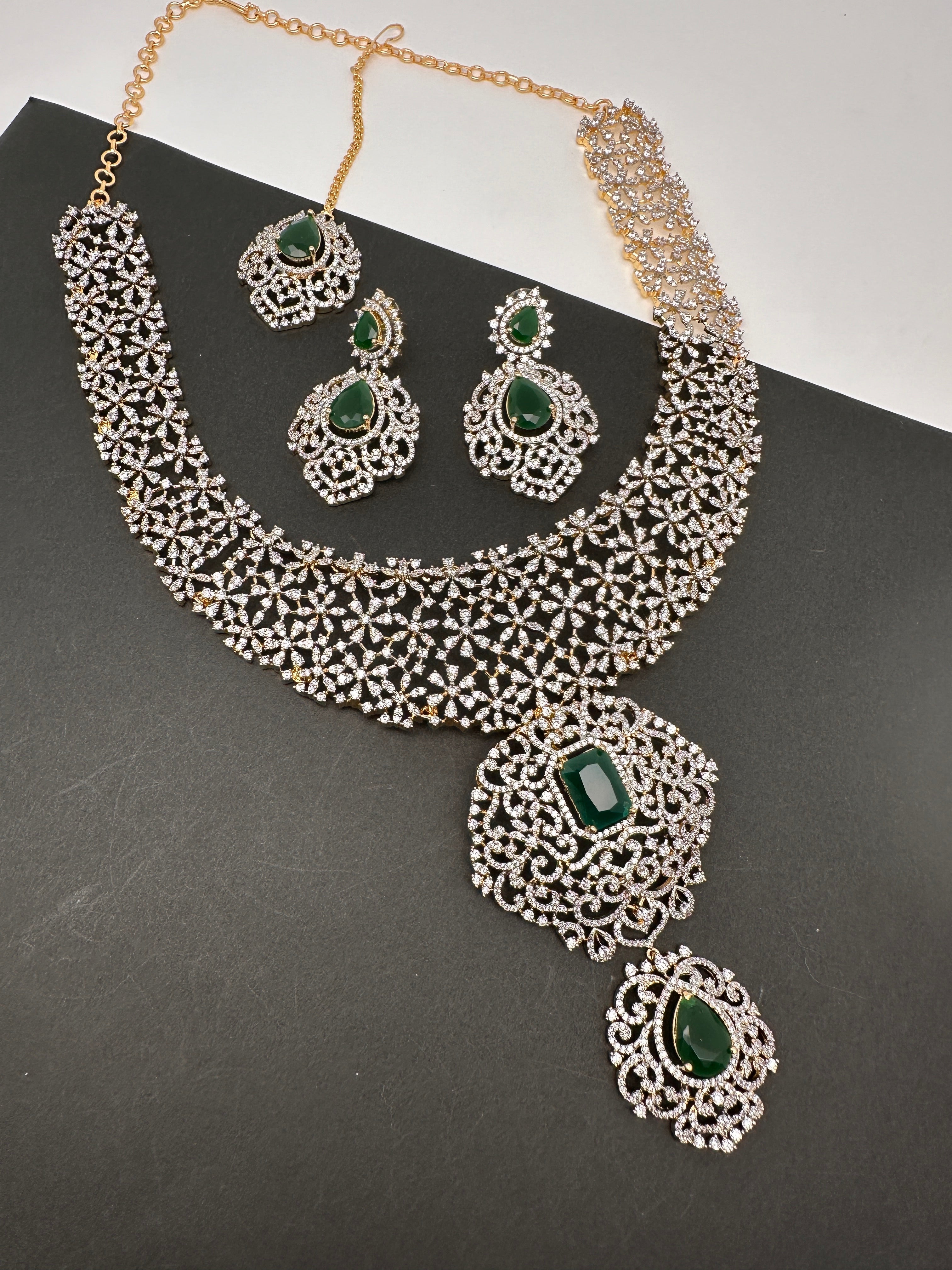 AD Emerald GreenDetachable Pendent Long Necklace – Sheetal's FabFashion