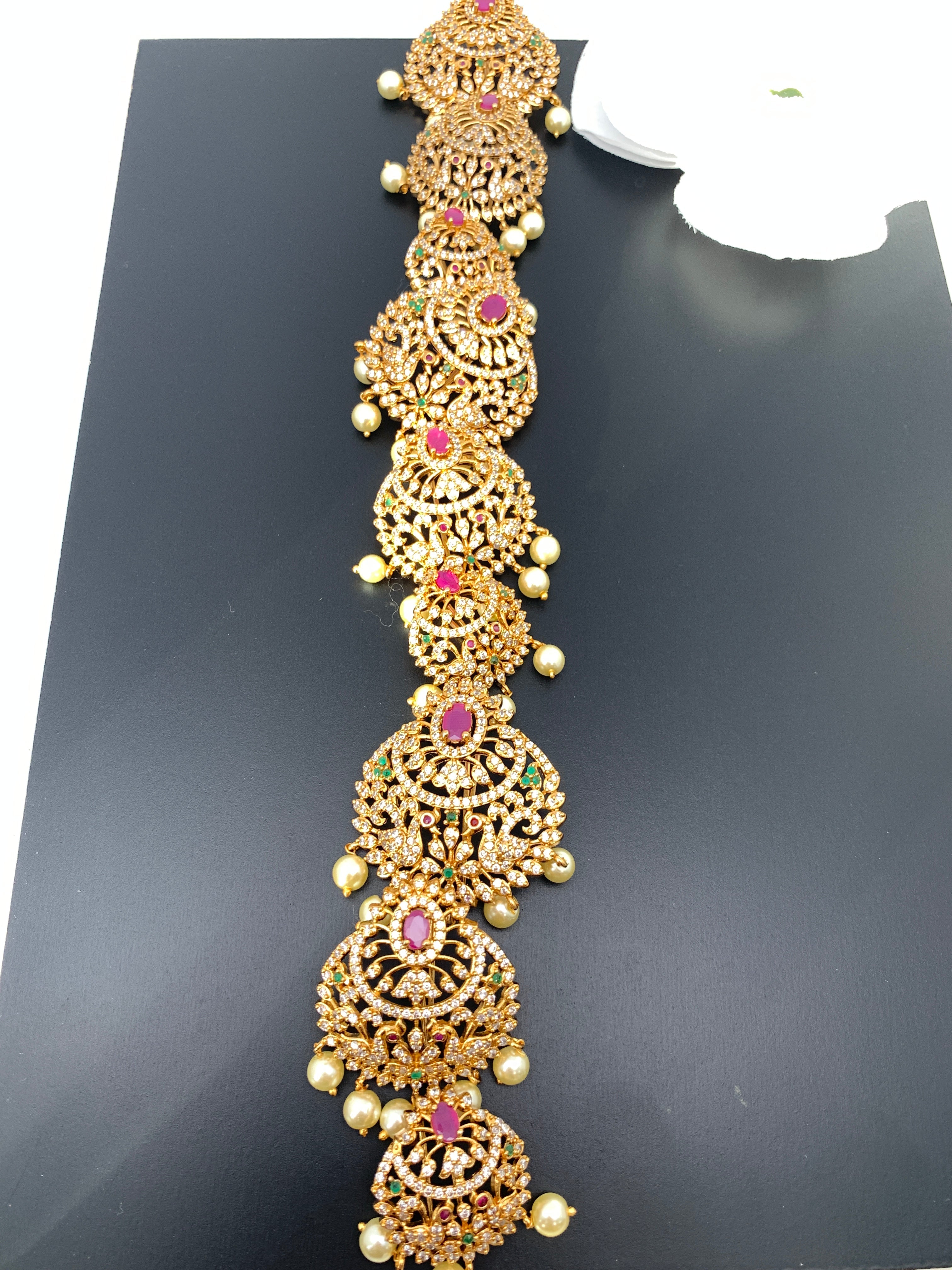 Matte Finish CZ Red Green Stone Peacock Jada Billa Hair Pin Set ...