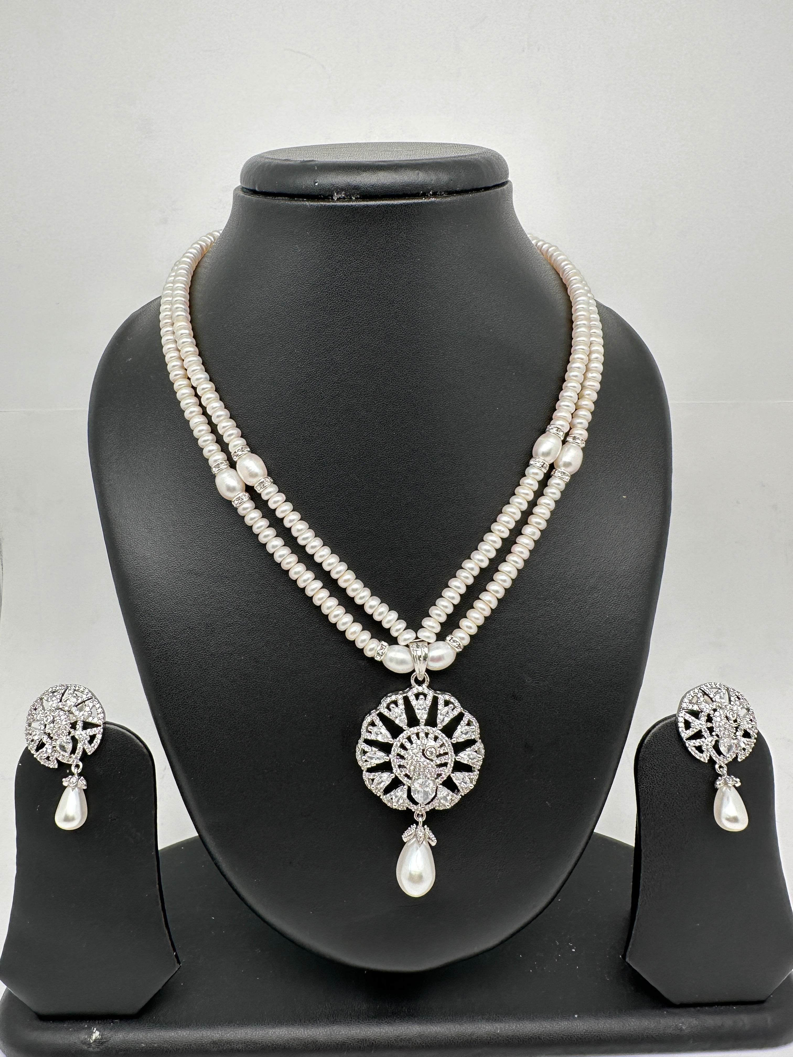 AD Pendent Double Line Real Freshwater Pearls Necklace – Sheetal's ...