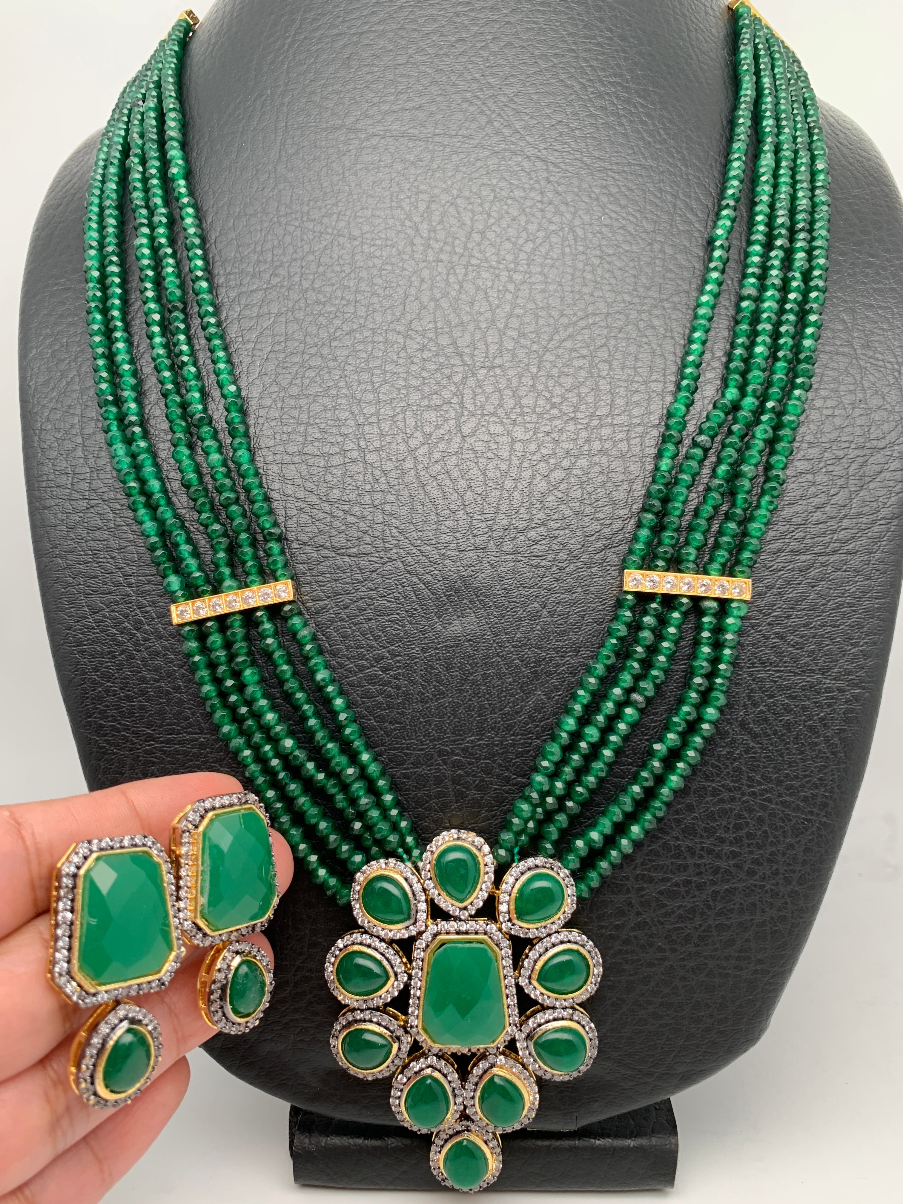 AD Green Stone Pendent Green Beads Necklace – Sheetal's FabFashion