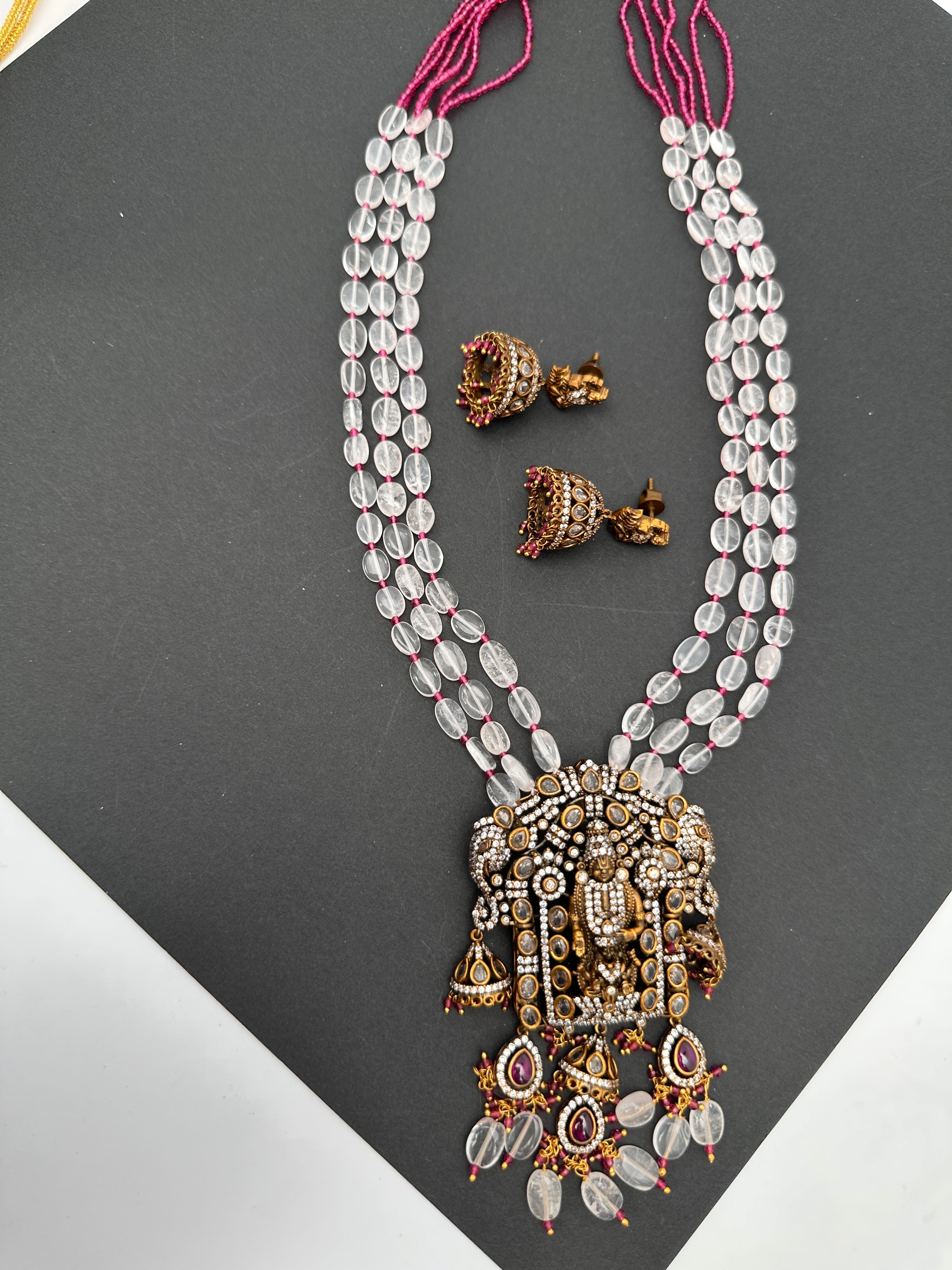 Goddess Lakshmi Balaji Antique Victorian Finish White Beads Rani haar ...