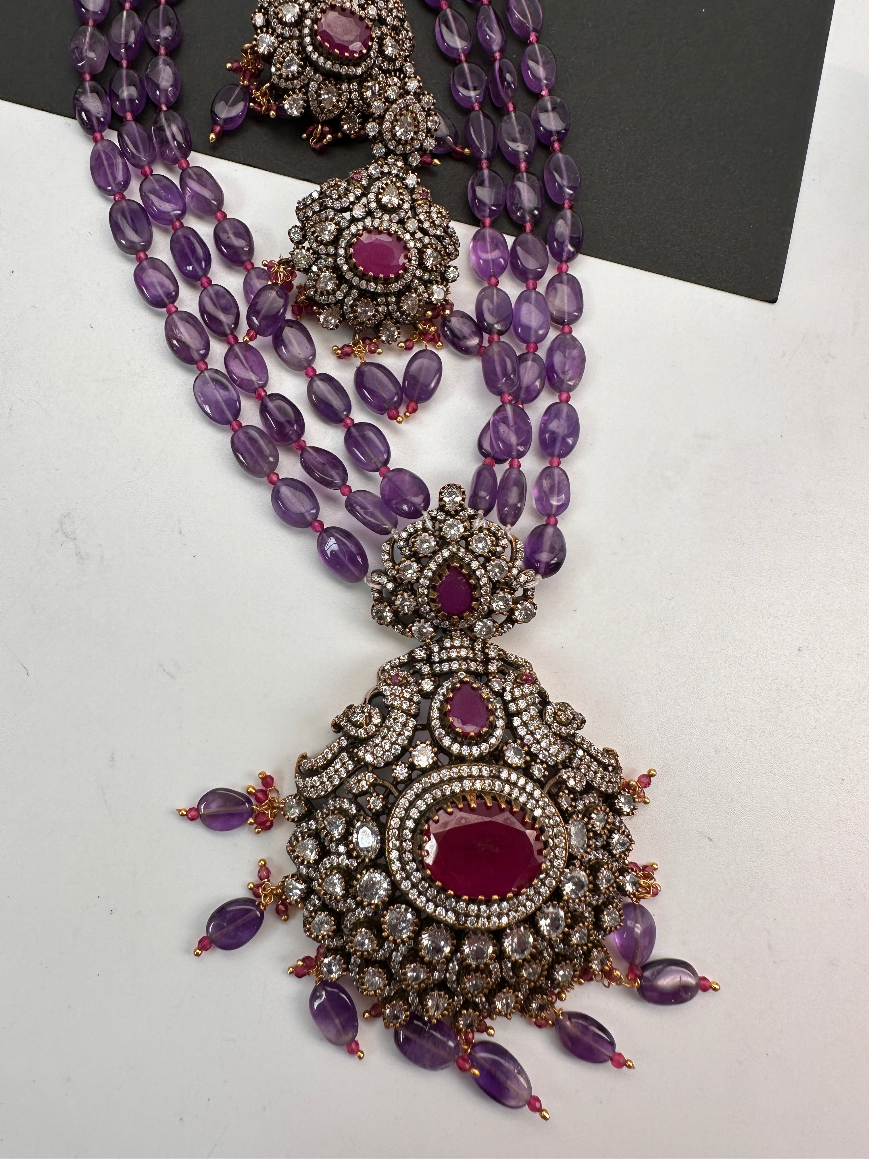 Polki Antique Victorian Finish Purple Beads Rani haar – Sheetal's ...